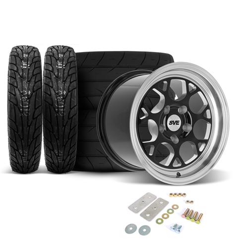 SVE Mustang Drag Comp Wheel & Tire Kit - 17x4.5 & 15x10 - Gloss Black ...