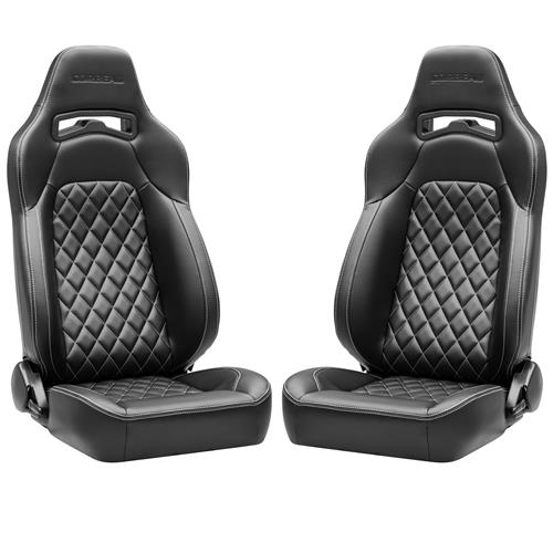 Corbeau Trailcat Seat Pair - Diamond Pattern - Black Vinyl w/ White ...