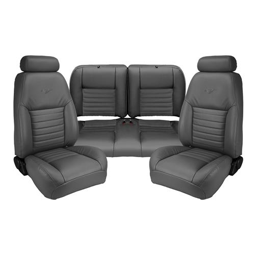 TMI Mustang Sport Seat Upholstery Dark Charcoal Vinyl w/ Pony Logo (99 ...